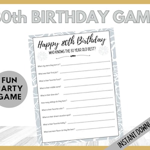80th Birthday Party Games, Who Knows the 80 Year Old Best, Fun Party ...