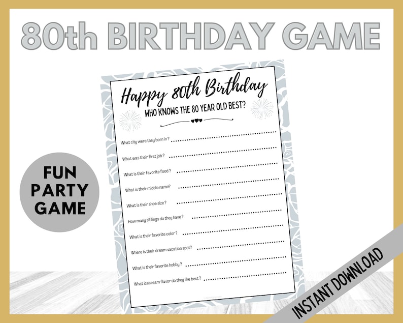 80th Birthday Party Games, Who Knows the 80 Year Old Best, Fun Party ...