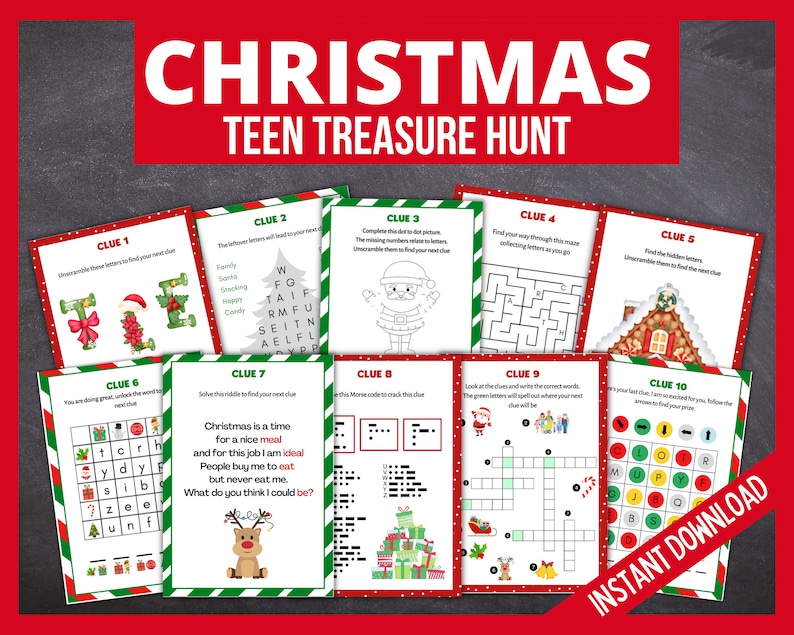 Christmas Treasure Hunt for Teens, Indoor Christmas Scavenger Hunt for ...