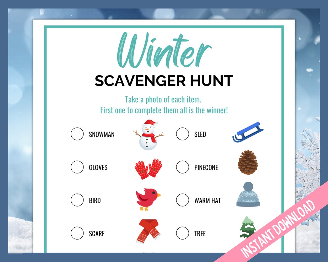 Winter Scavenger Hunt, Fun Winter Game, Cold Weather Fun Game for Kids ...