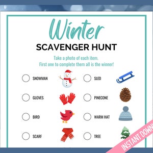 Winter Scavenger Hunt, Fun Winter Game, Cold Weather Fun Game for Kids ...
