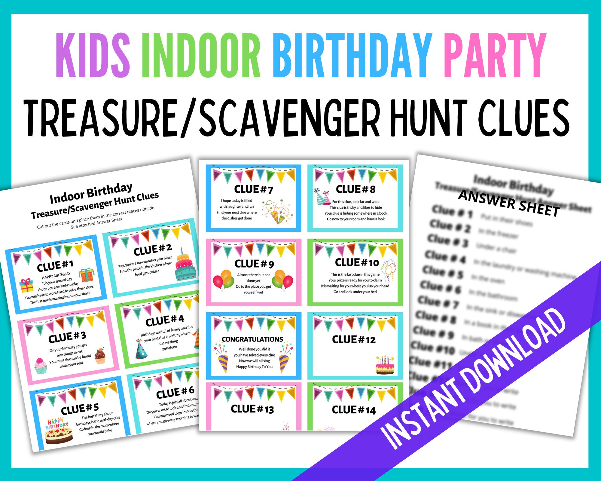 Birthday Treasure Hunt Clues Birthday Scavenger Hunt Clues - Etsy