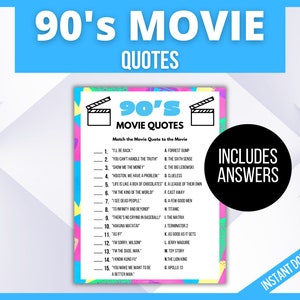 1990s Movie Quotes, 90s Movie Quiz, 90s Printable Party Game, 1990s ...