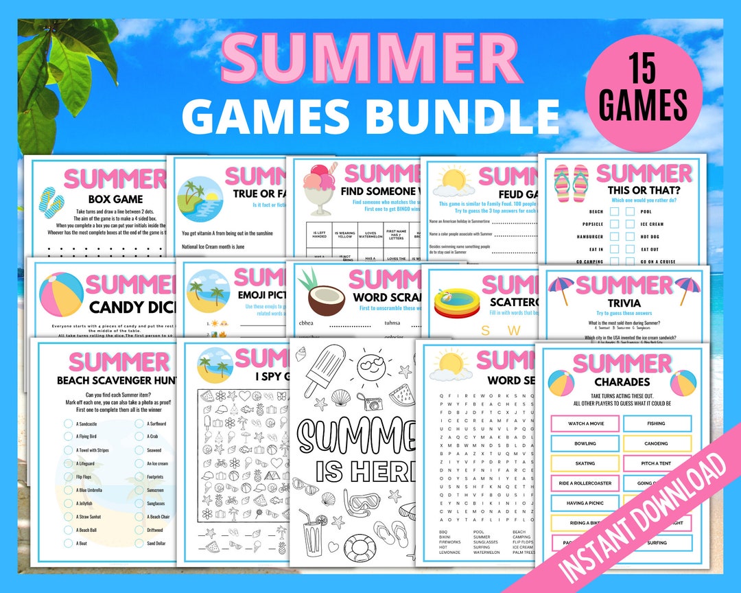 Summer Printable Games Bundle, Summertime Activity, Summer Kids Games ...