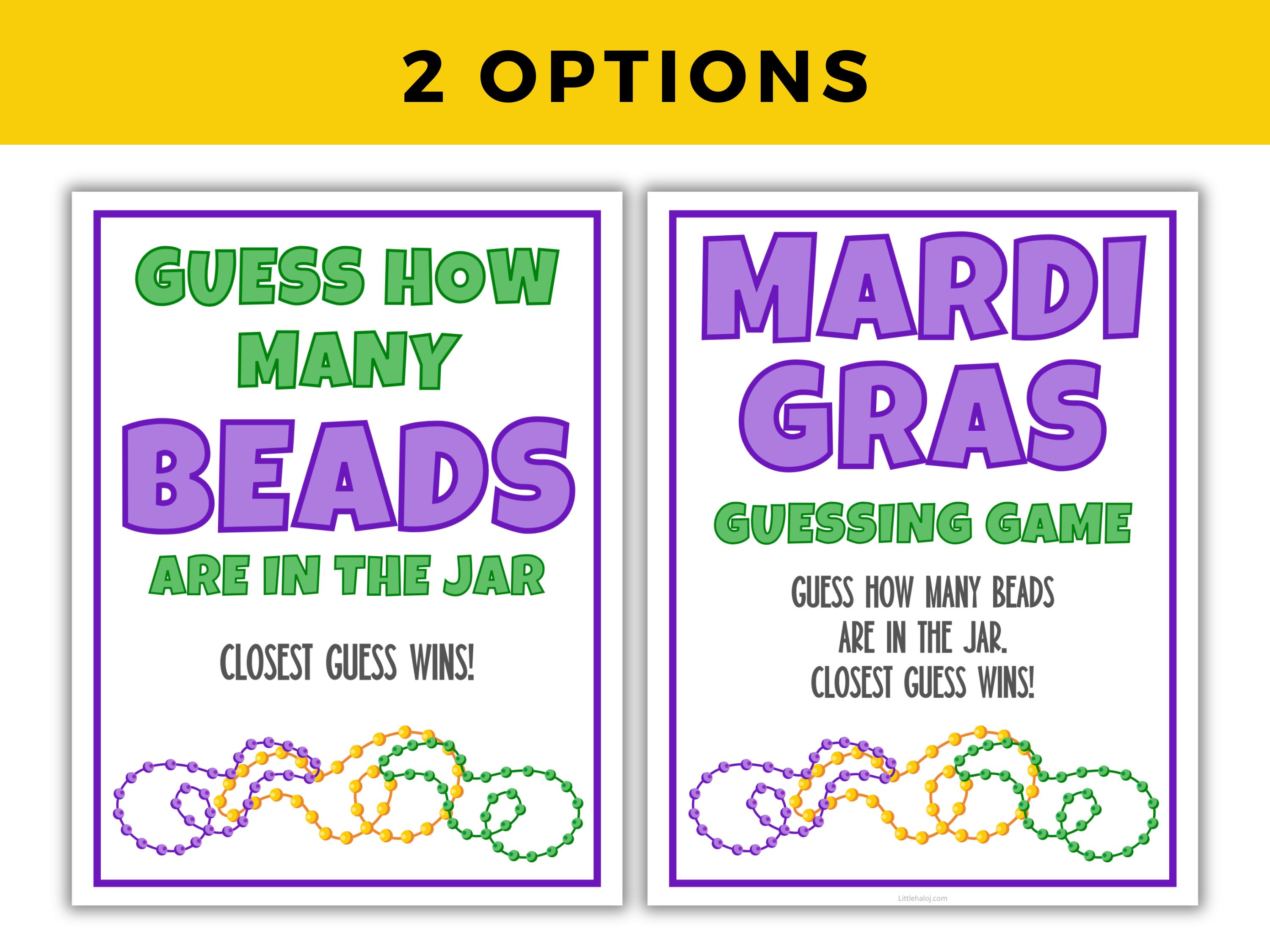 Mardi Gras Beads Guessing Game, Printable Mardi Gras Group Game, Mardi ...
