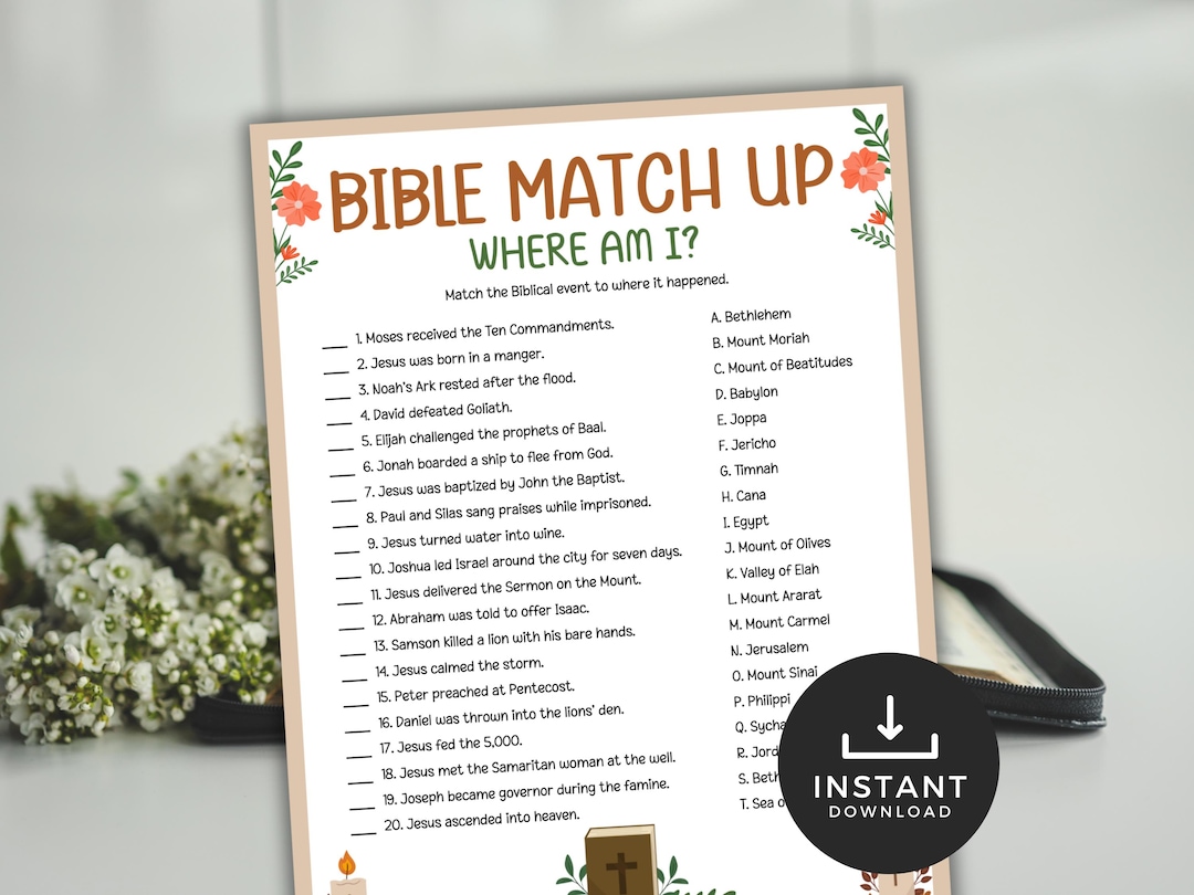 Bible Match up - Where Am I Game, Printable Bible Activity, Bible Study ...