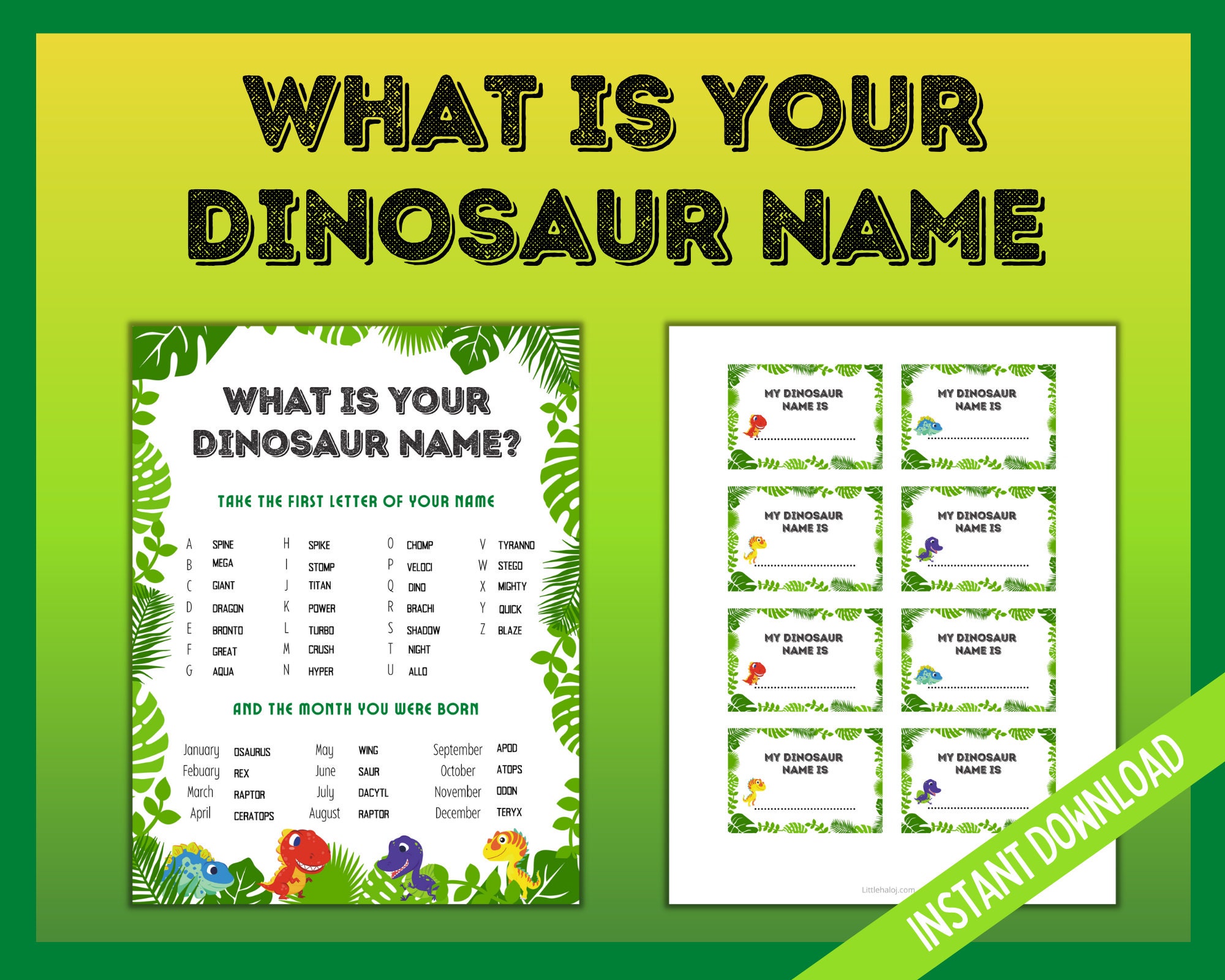 What is Your Dinosaur Name Dinosaur Birthday Party Game - Etsy