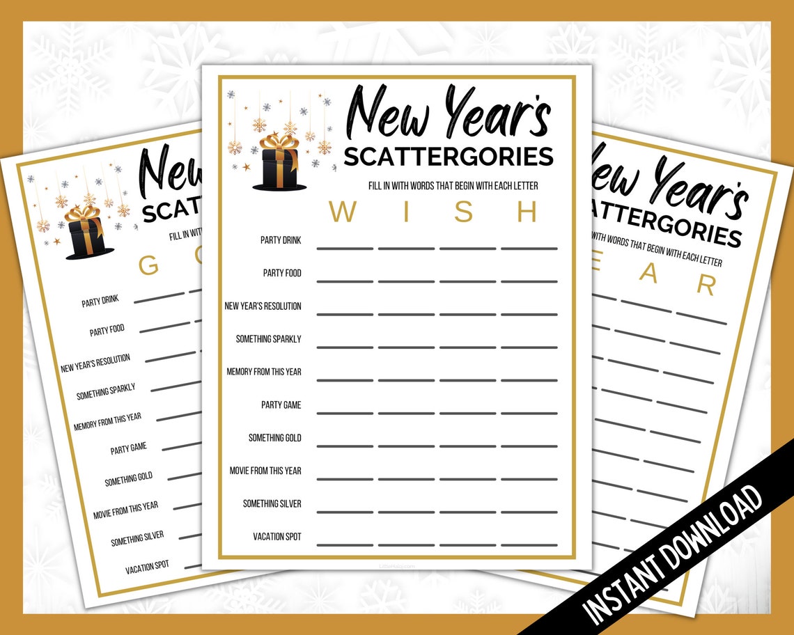 New Year's Eve Scattergories, New Years Eve Printable Party Game, NYE ...