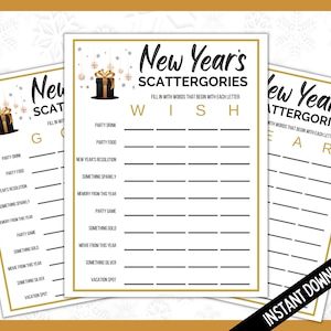 New Year's Eve Scattergories, New Years Eve Printable Party Game, NYE ...