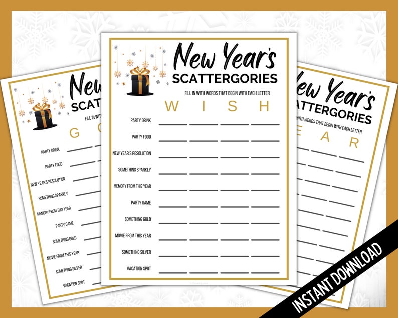 New Year's Eve Scattergories, New Years Eve Printable Party Game, NYE ...