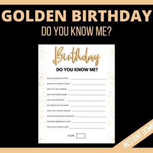 Golden Birthday Party Game, Do You Know Me Game, Printable Party Game ...
