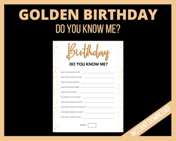 Golden Birthday Party Game, Do you know me game, Printable Party Game ...