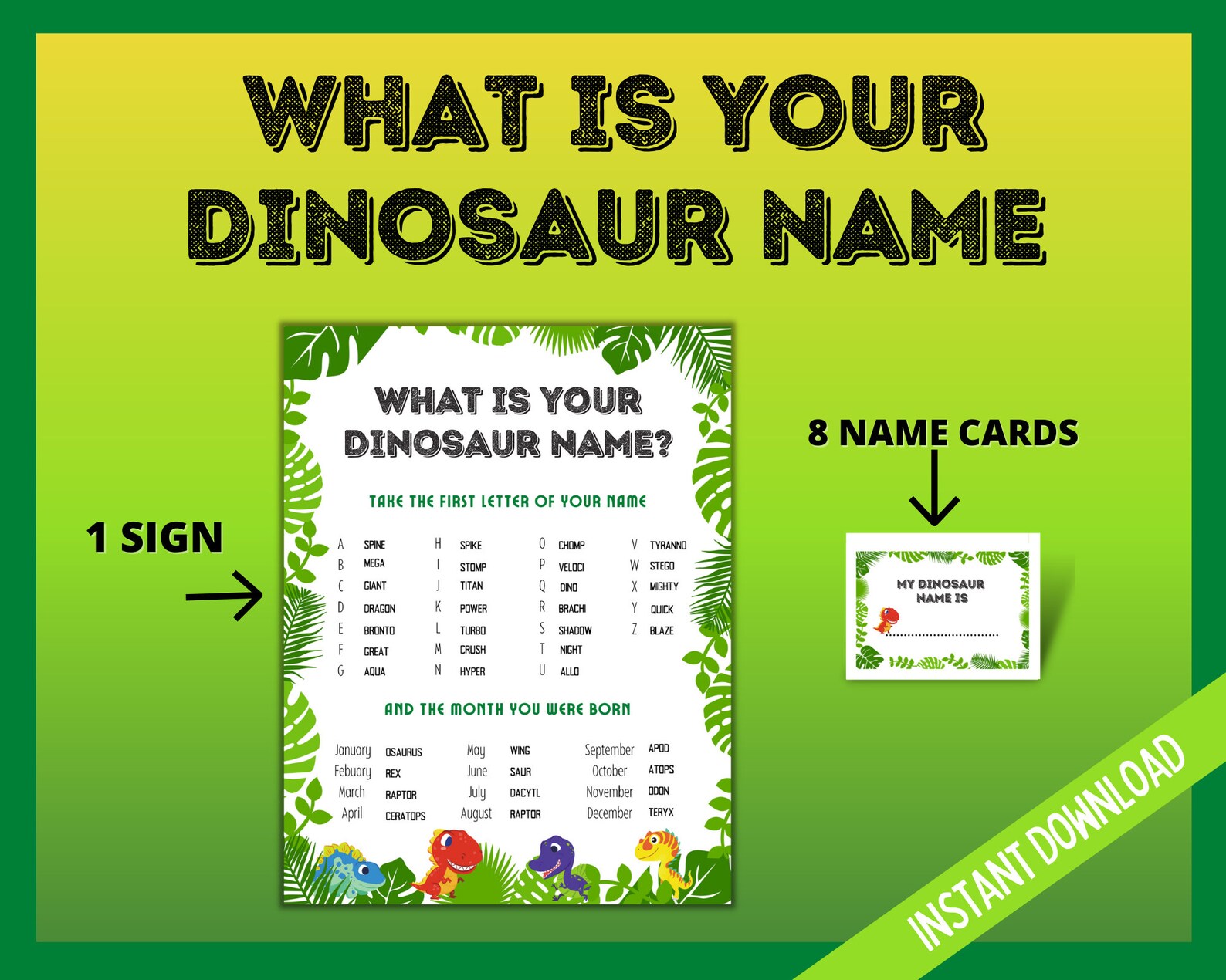 What is your Dinosaur Name Dinosaur Birthday Party Game | Etsy