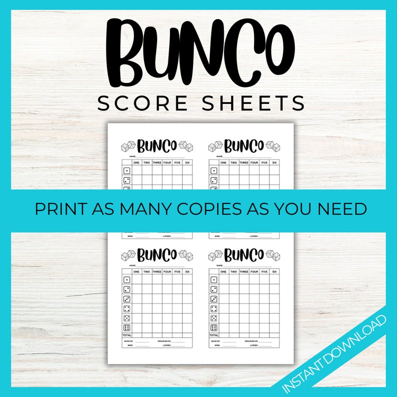 Bunco Printable Scorecards 3 Sizes Included,bunco Score Sheets, Digital ...