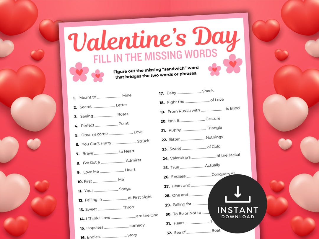 Valentine’s Day Fill in the Missing Words, Fill in the Blank, Valentine ...