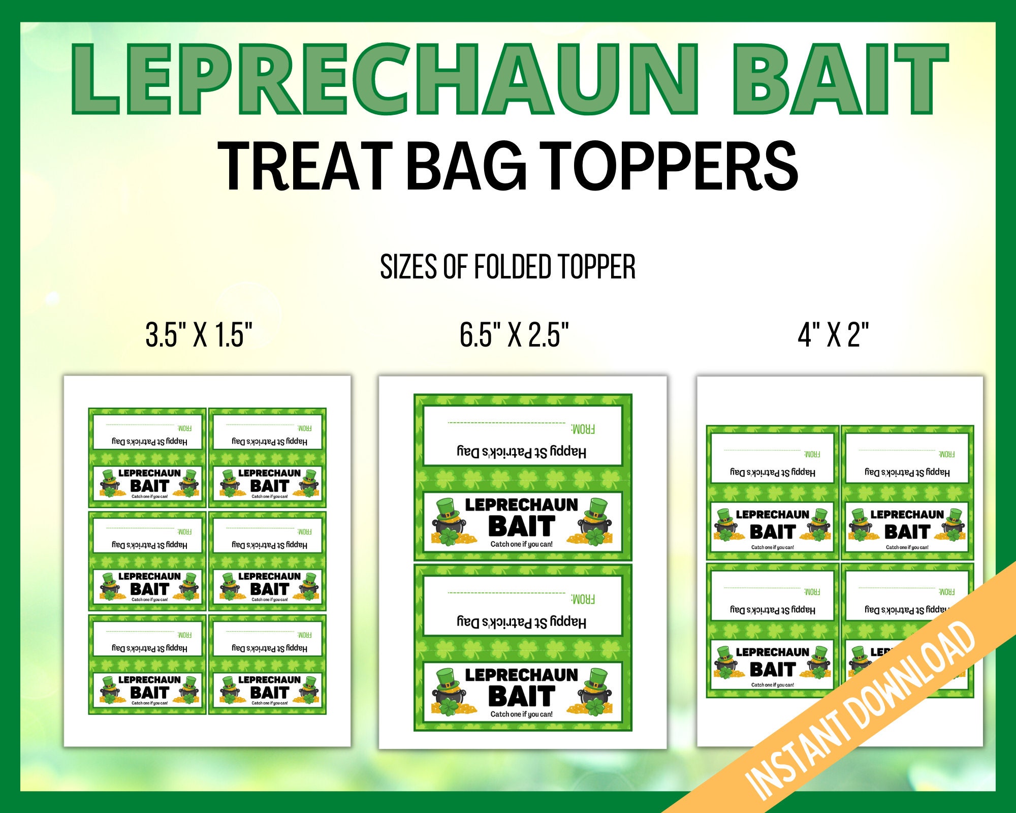 St Patricks Day Card, St Patricks Day Treat Bag Topper, Leprechaun Bait ...