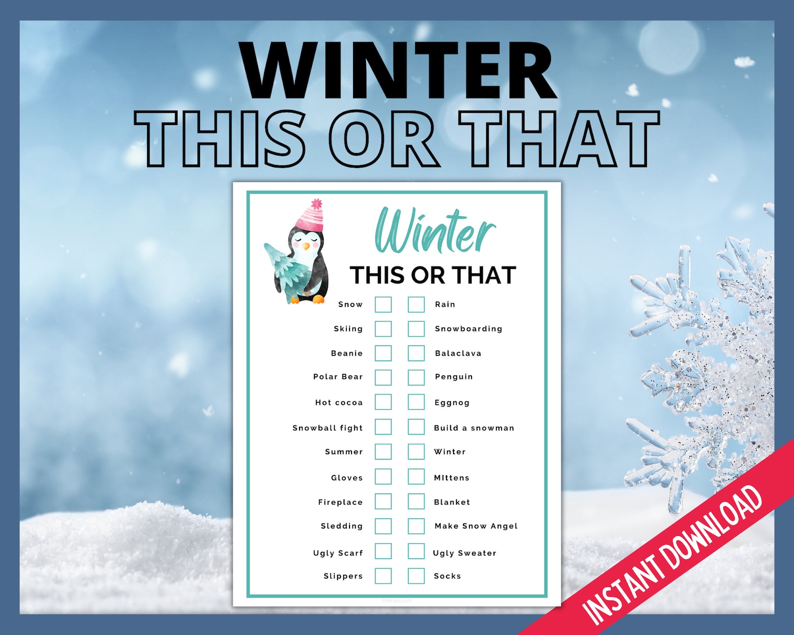 Winter This or That Wintertime Activity Cold Weather Fun - Etsy