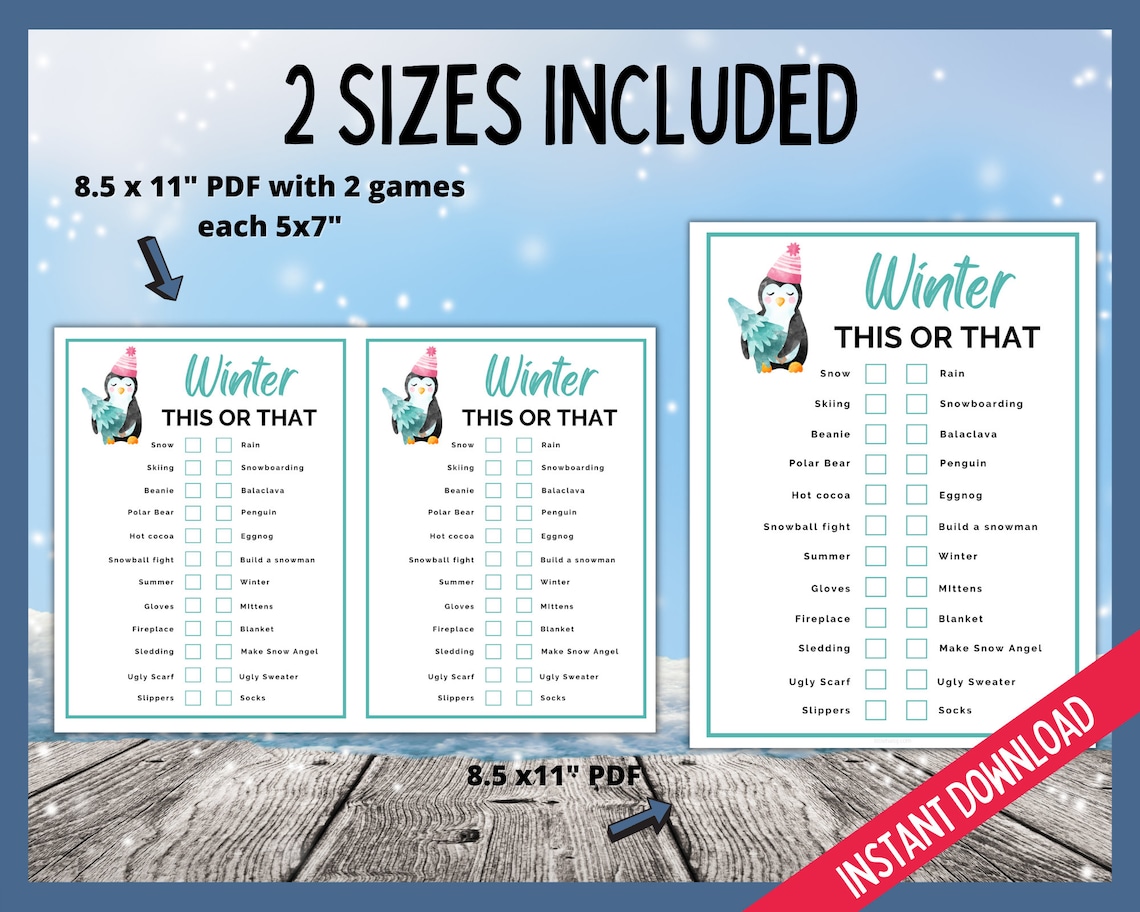 Winter This or That Wintertime Activity Cold Weather Fun | Etsy