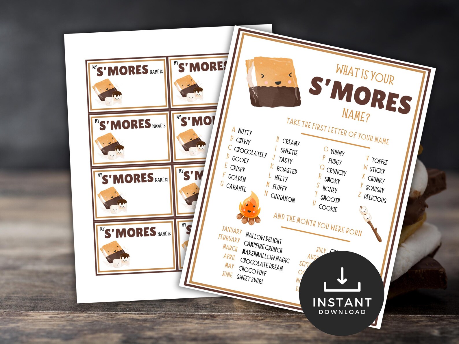 What's Your S'mores Name Game, Printable Smores Party Game, Camping ...