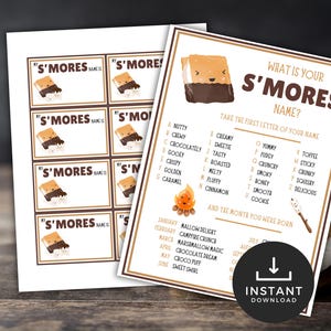 What's Your S'mores Name Game, Printable Smores Party Game, Camping ...