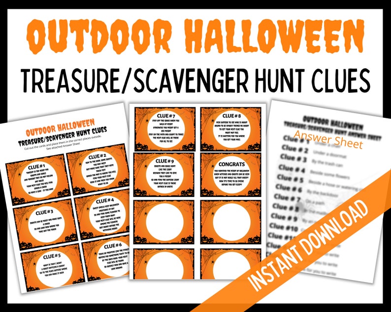 Outdoor Halloween Scavenger Hunt Clues Halloween Treasure - Etsy