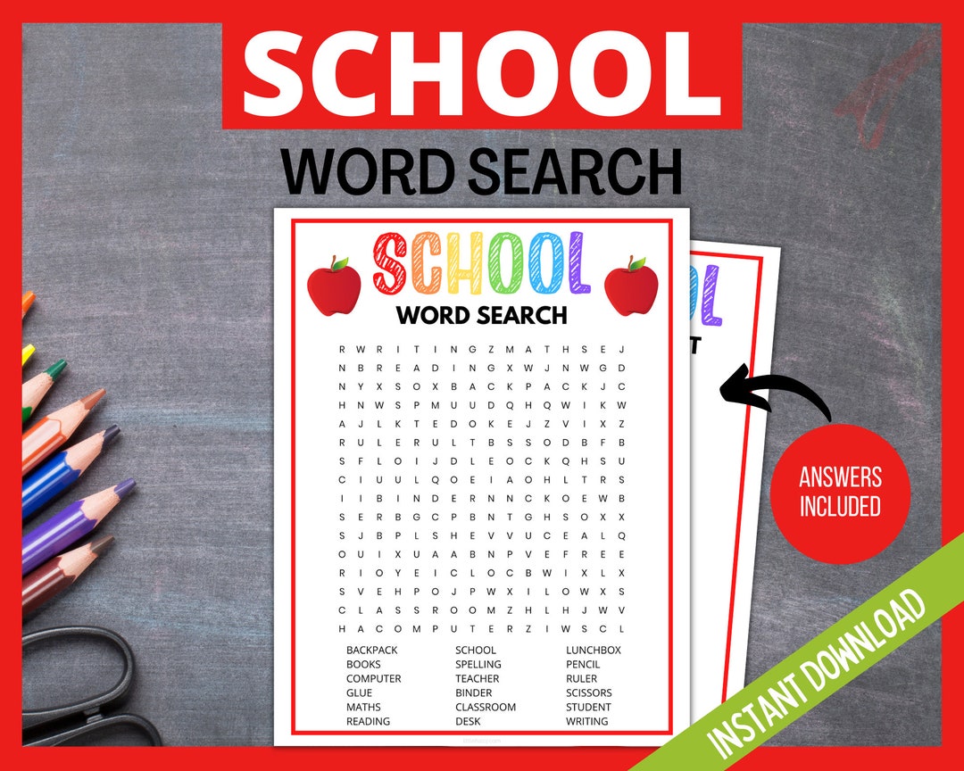 Back to School Word Search, Classroom Activity, School Game for Kids ...