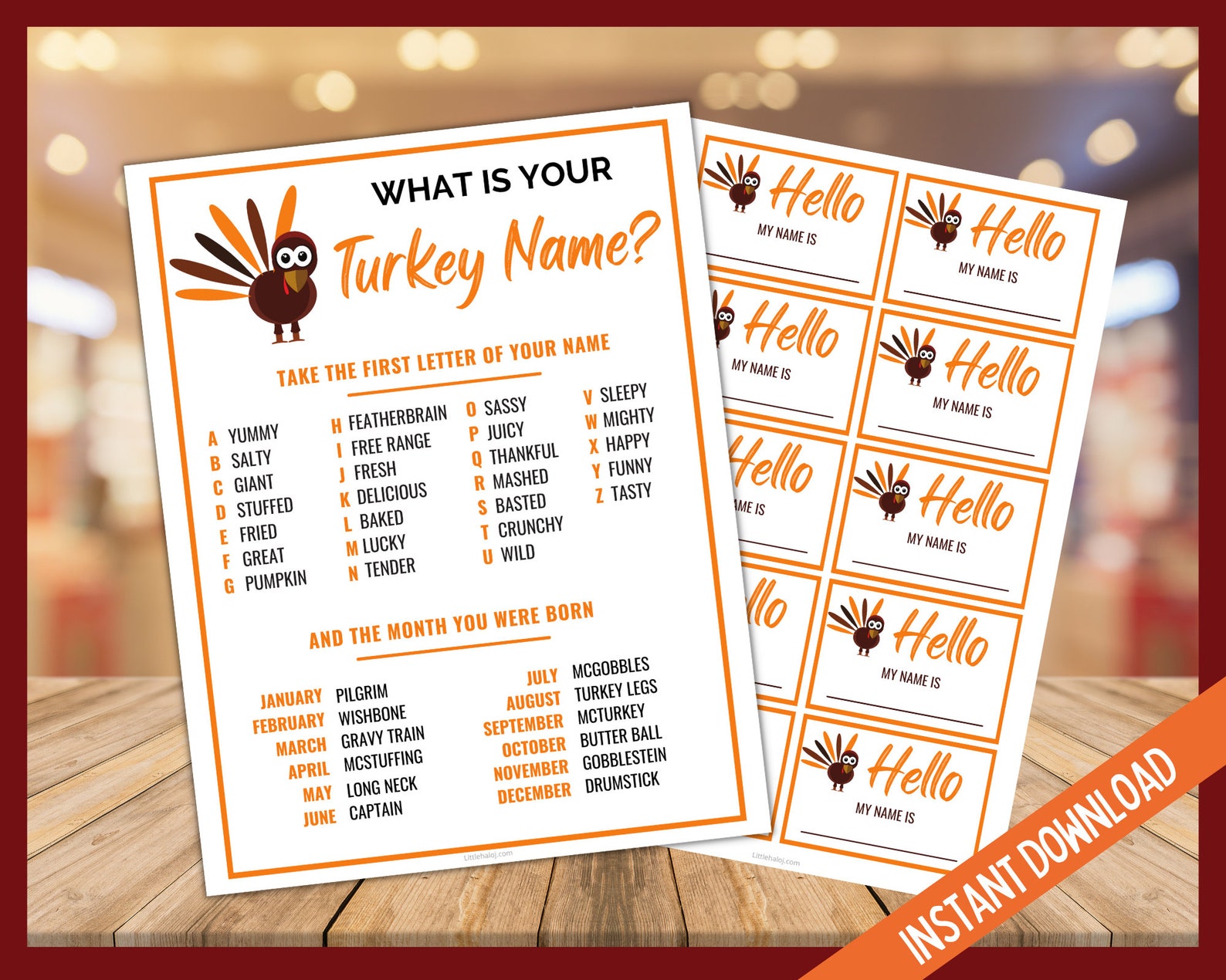 Thanksgiving What's Your Turkey Name? Thanksgiving Printable Games ...