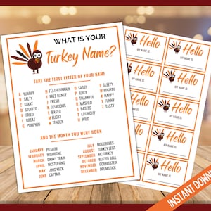 Thanksgiving What's Your Turkey Name? Thanksgiving Printable Games ...