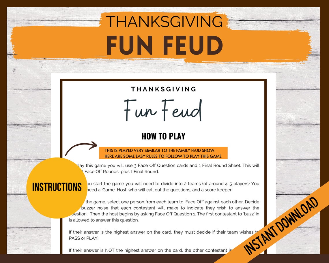 Fun Thanksgiving Feud Game Printable Family Game Friendly - Etsy