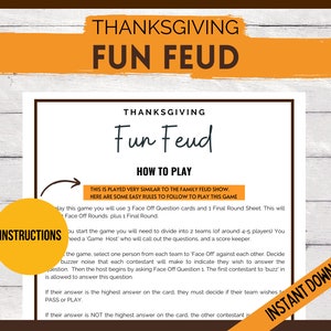 Fun Thanksgiving Feud Game, Printable Family Game, Friendly Feud ...