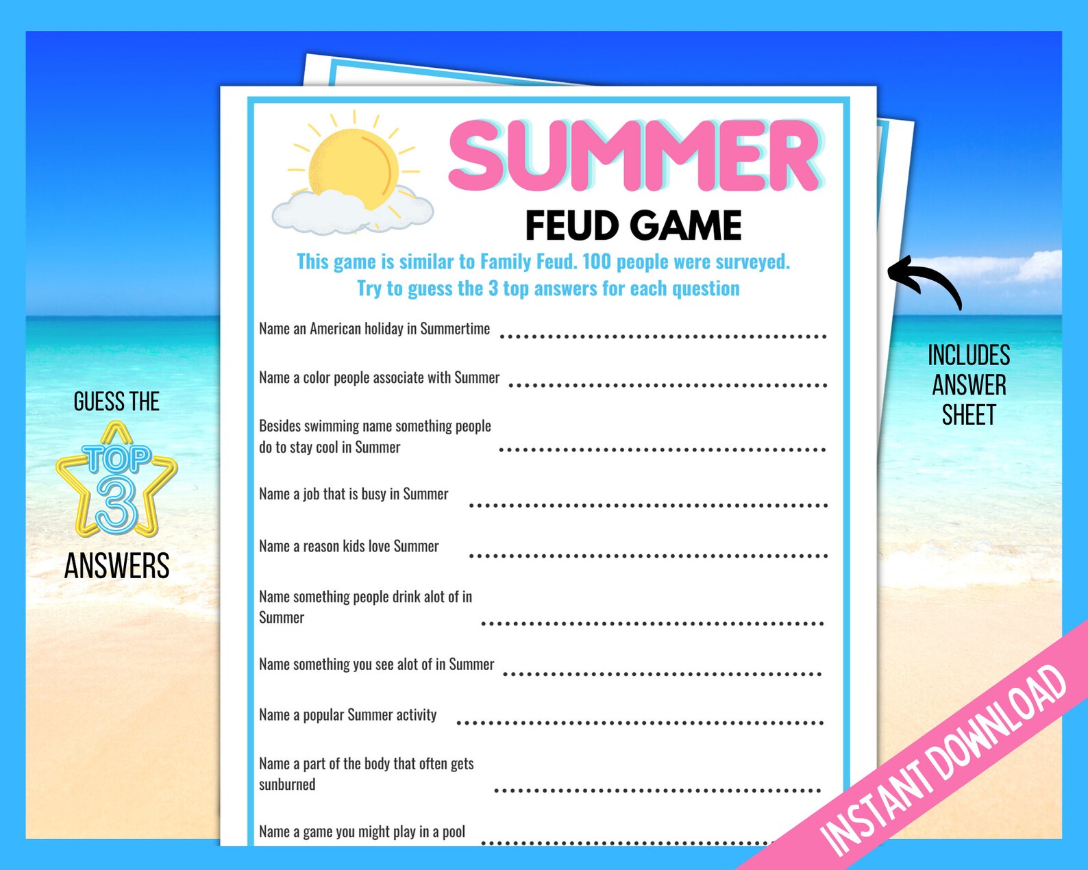 Summer Printable Games Bundle Summertime Activity Summer - Etsy
