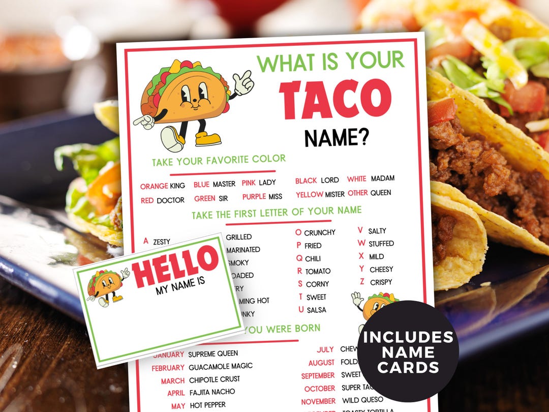 What's Your Taco Name, Taco Party Game, Cinco De Mayo Printable Game ...