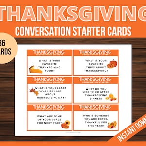Thanksgiving Conversation Starter Question Cards, Thanksgiving Table ...