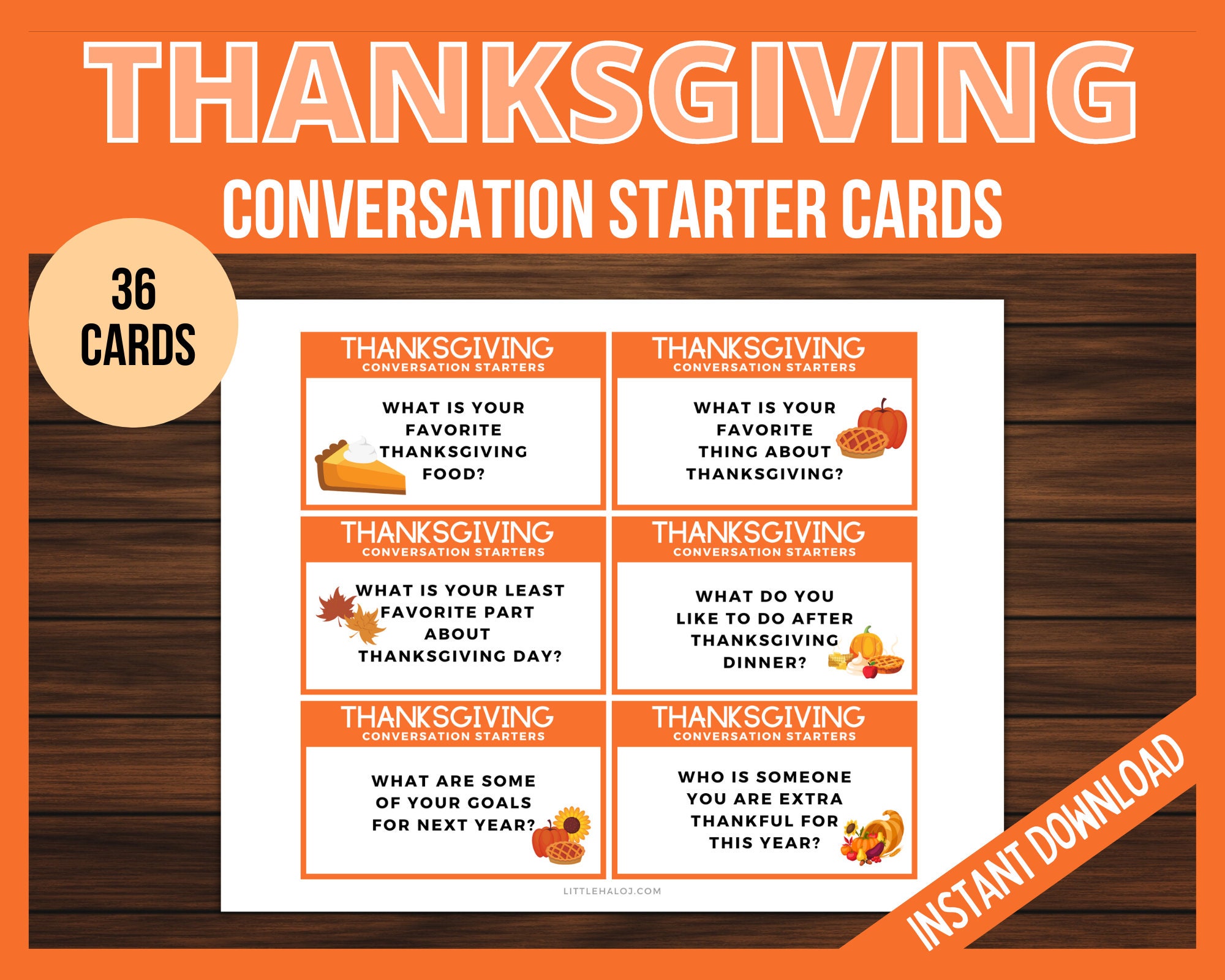 Thanksgiving Conversation Starter Question Cards, Thanksgiving Table ...