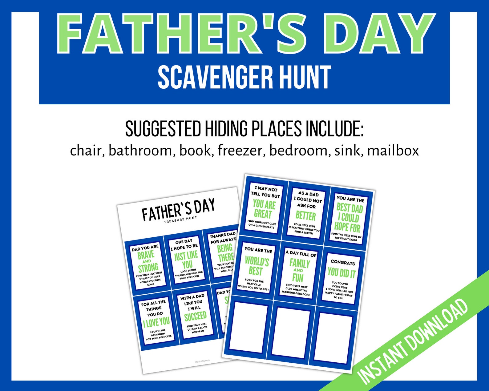 Father's Day Treasure Hunt Clue Cards, Fathers Day Scavenger Hunt ...