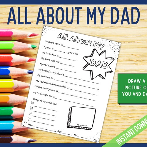 Printable All About My Dad Questions Template Dad Father Day - Etsy