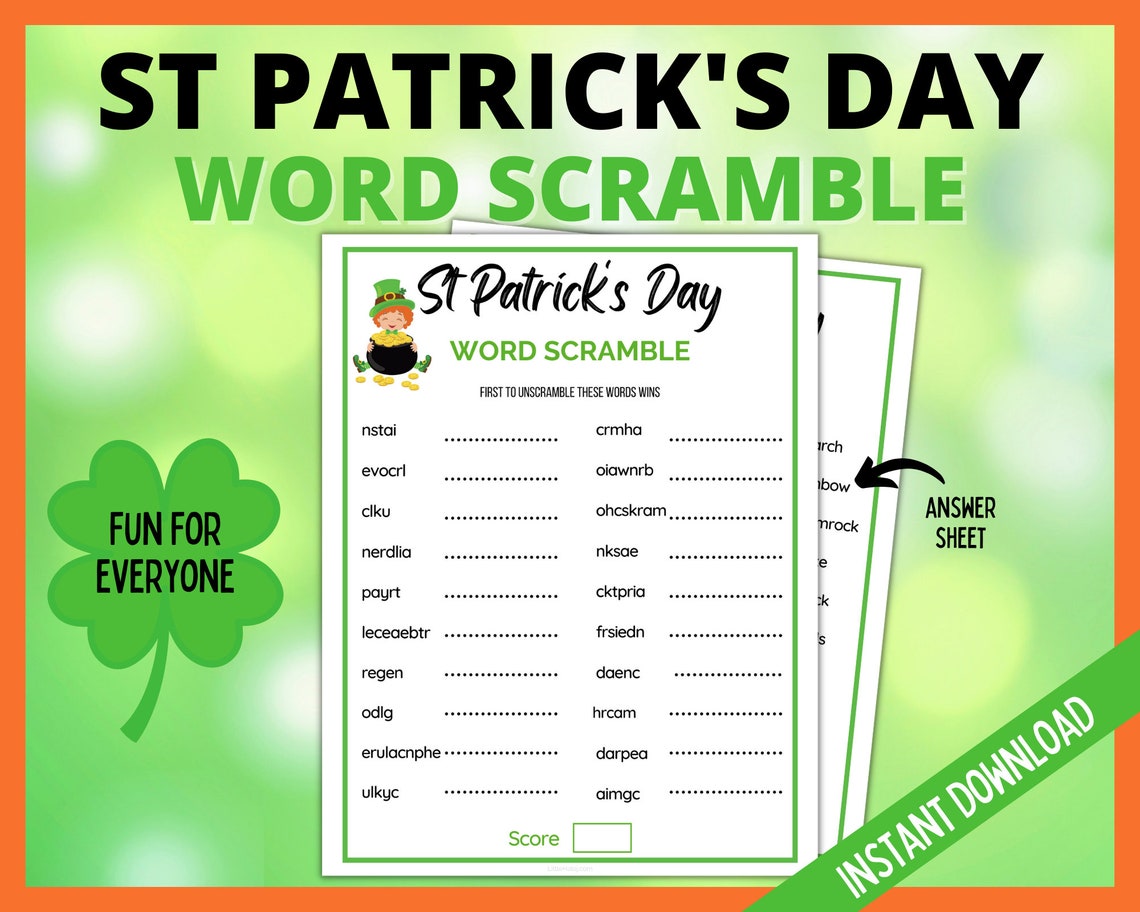 St Patricks Day Word Scramble St Paddy's Day Word - Etsy