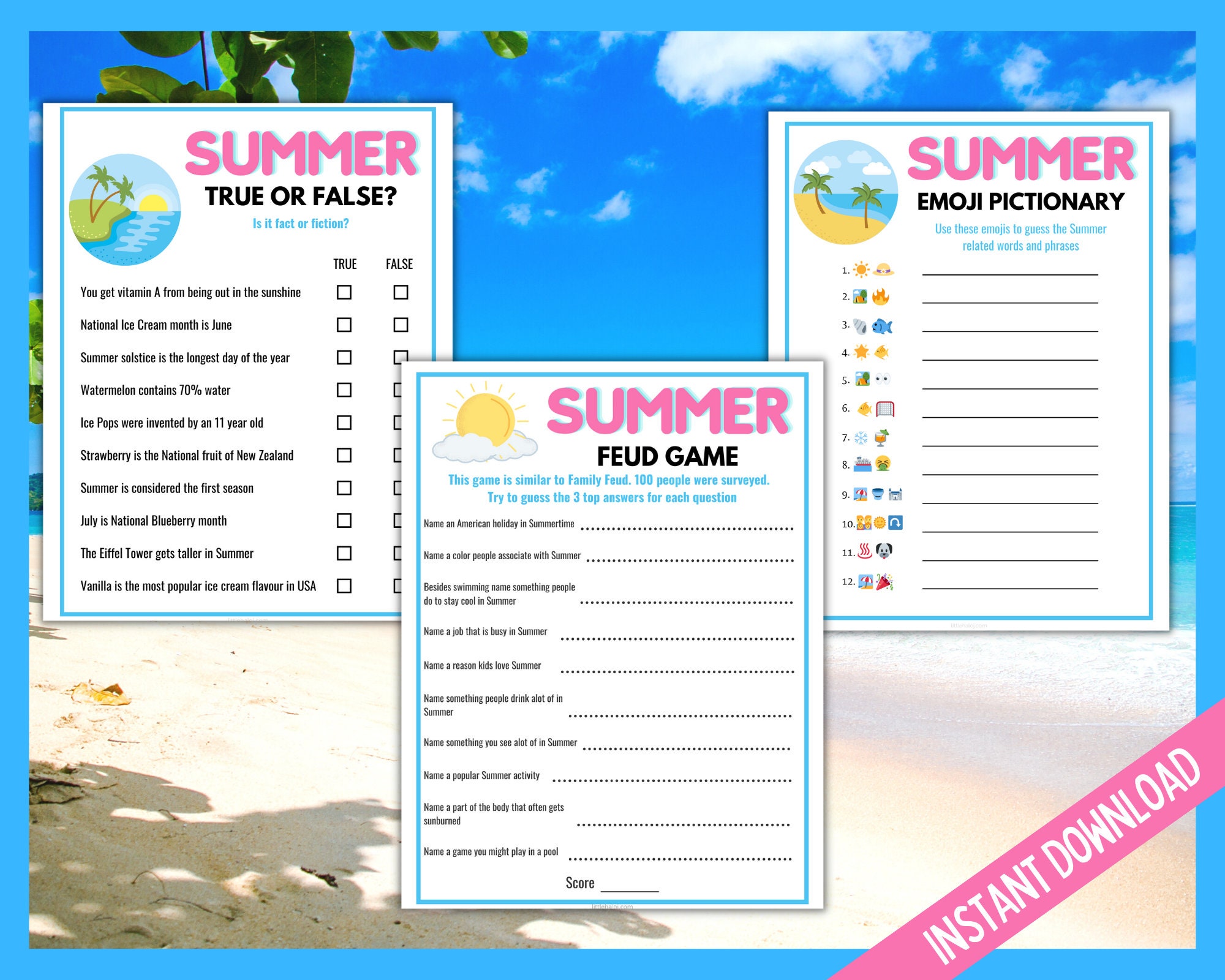 Summer Printable Games Bundle, Summertime Activity, Summer Kids Games ...