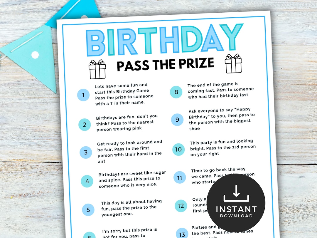 Pass the Parcel Party Game, Kids Party Printable Game, Birthday Party ...
