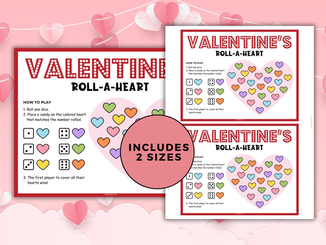 Roll a Heart Valentines Day Printable Game, Classroom Valentines Party ...
