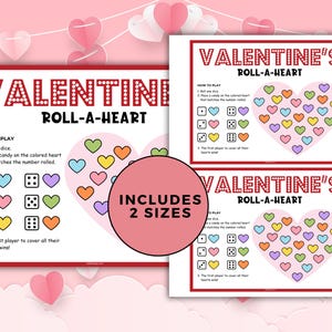 Roll a Heart Valentines Day Printable Game, Classroom Valentines Party ...