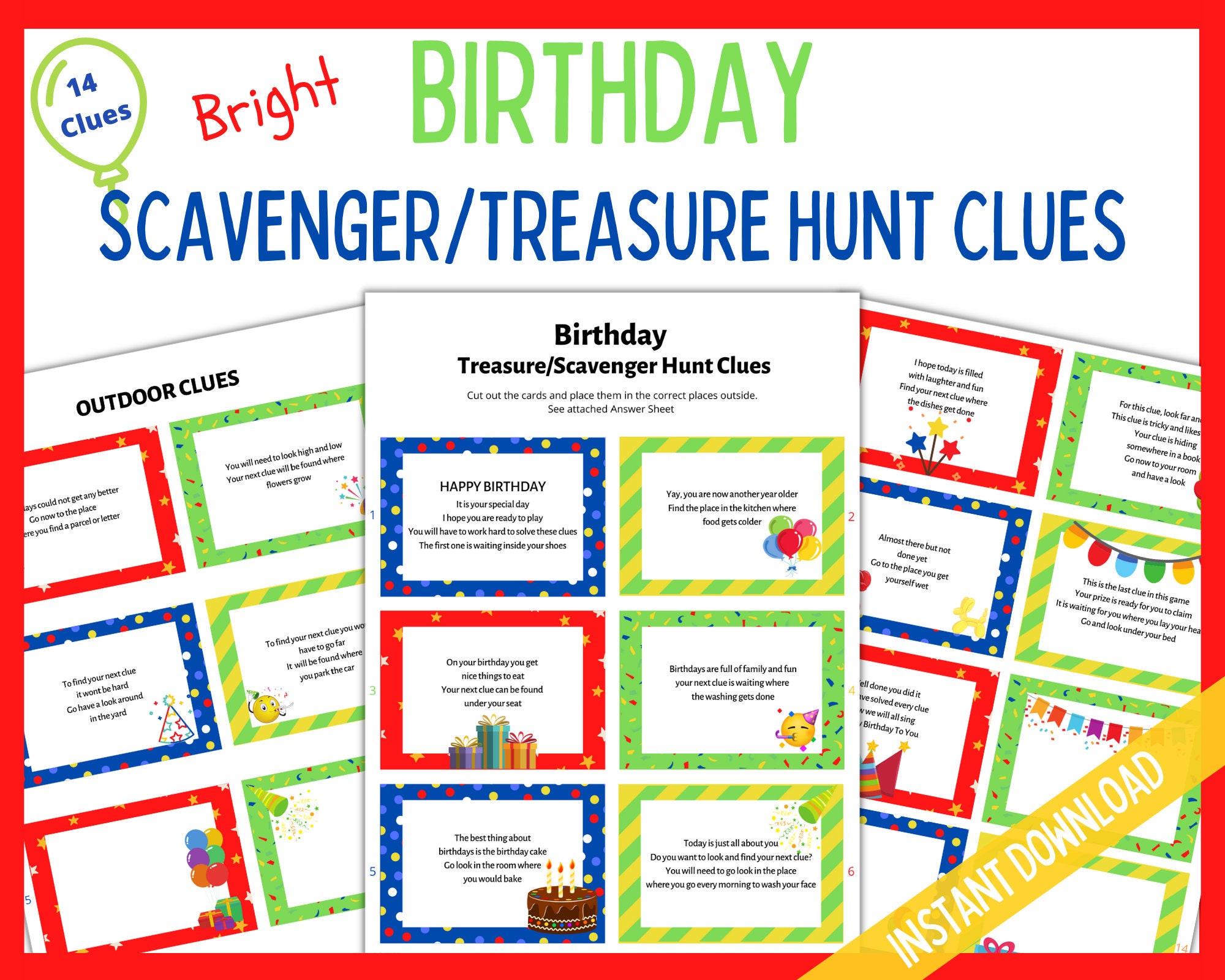Birthday Treasure Hunt Clues, Birthday Scavenger Hunt Clues, Kids ...