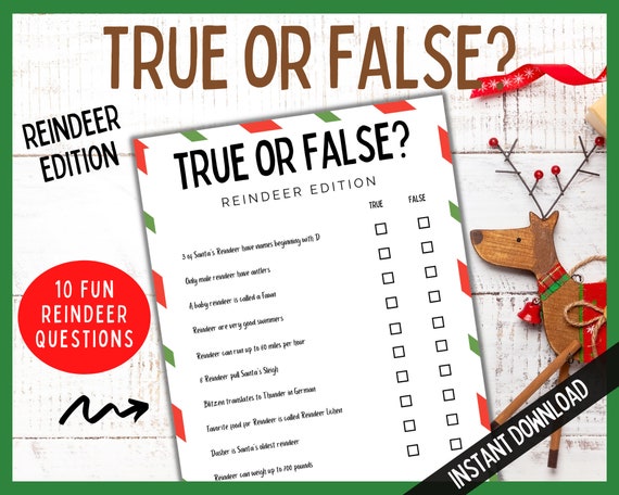Reindeer True or False, Christmas Fact or Fiction, True or False Game ...