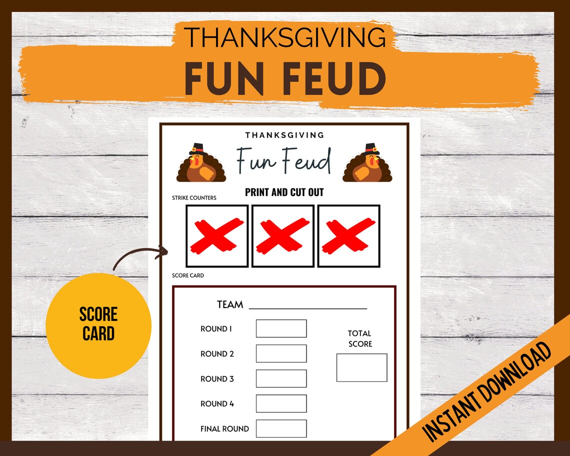 Fun Thanksgiving Feud Game Printable Family Game Friendly - Etsy