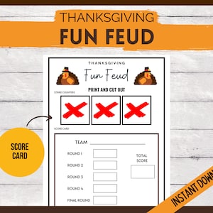 Fun Thanksgiving Feud Game, Printable Family Game, Friendly Feud ...