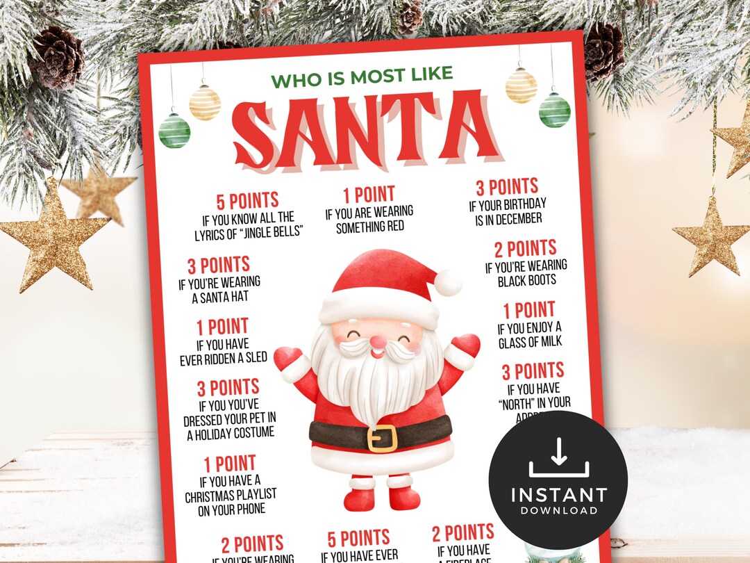 Christmas Games, Who is Most Like Santa, Festive Printable Game ...