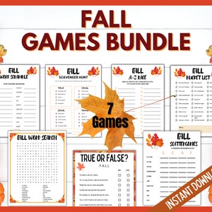 Fall 7 Game BUNDLE, Printable Autumn Game Bundle, Fall Activities for ...
