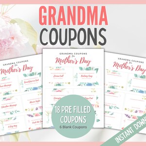 Grandma Coupons, Printable Gifts for Grandma, Mother's Day Coupons ...