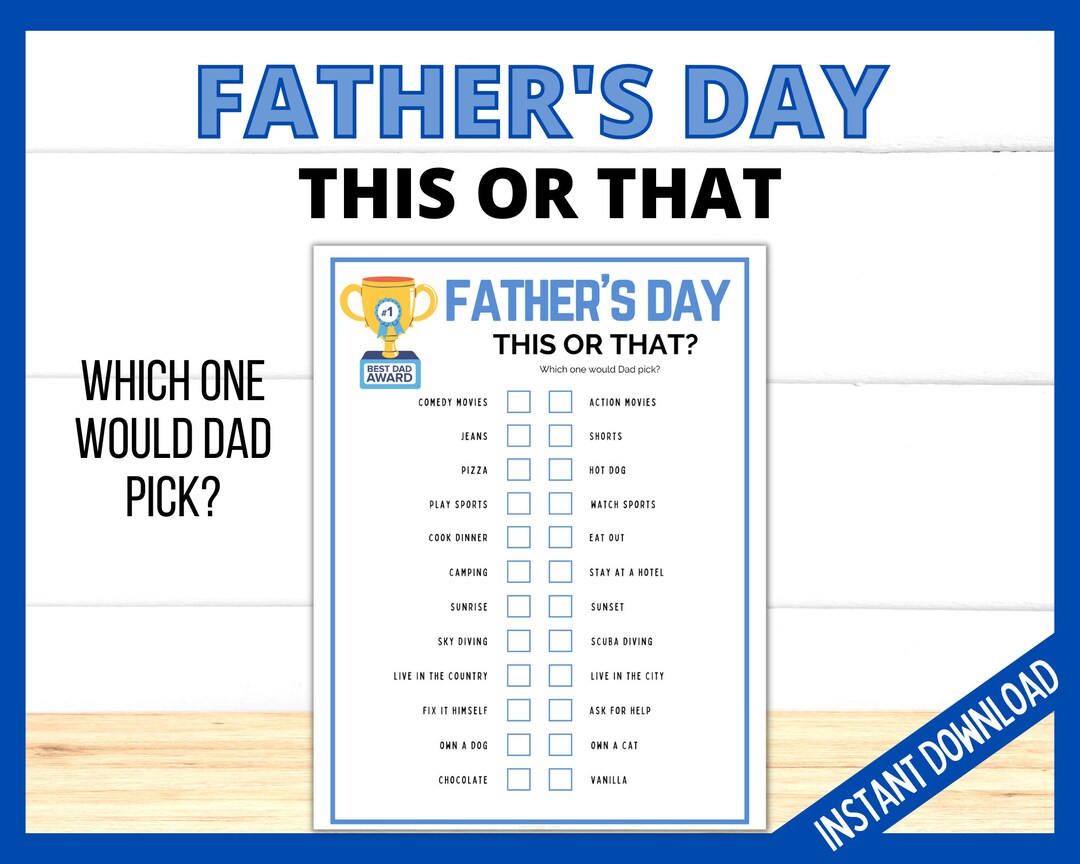 Father's Day This or That Game, Fun Dad Games, Would You Rather,father ...