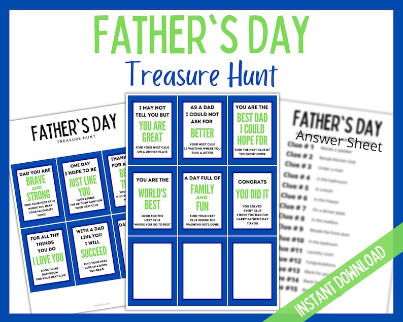Father's Day Treasure Hunt Clue Cards, Fathers Day Scavenger Hunt ...